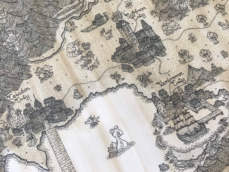 Pokémon Kanto Map With All 151 Original Pokémon Illustrated in - Etsy