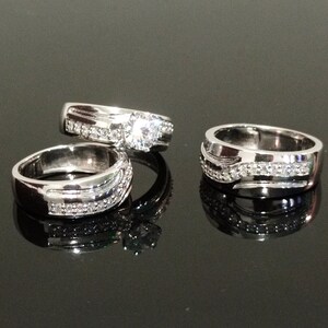 Wedding Trio Sets, 14K White Gold Finish His and Her 2.00 Ctw VVS1 ...