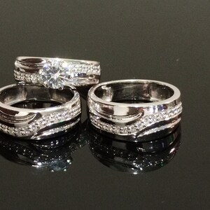 Wedding Trio Sets, 14K White Gold Finish His and Her 2.00 Ctw VVS1 ...