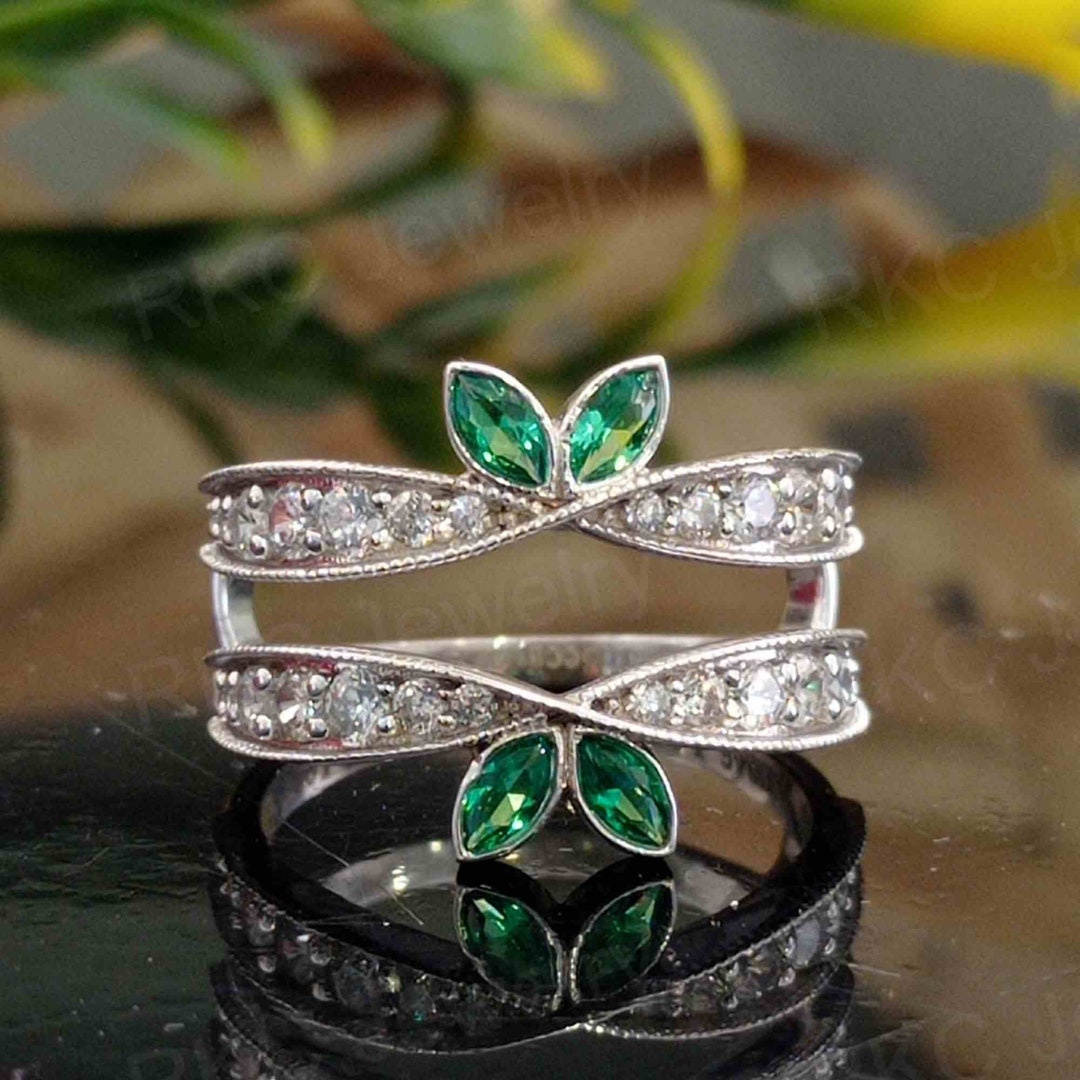 Enhancer Rings, 2.35ct Marquise Cut Green Emerald Round Enhancer 14k ...