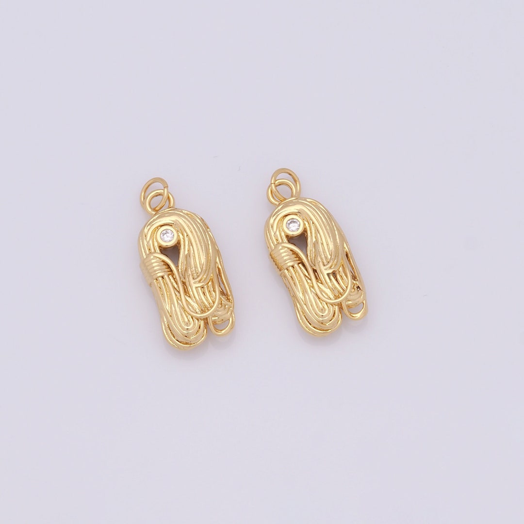 Gold Rope Pendant, 18K Gold Filled Safety Rope Charm, Micropavé CZ Rope ...