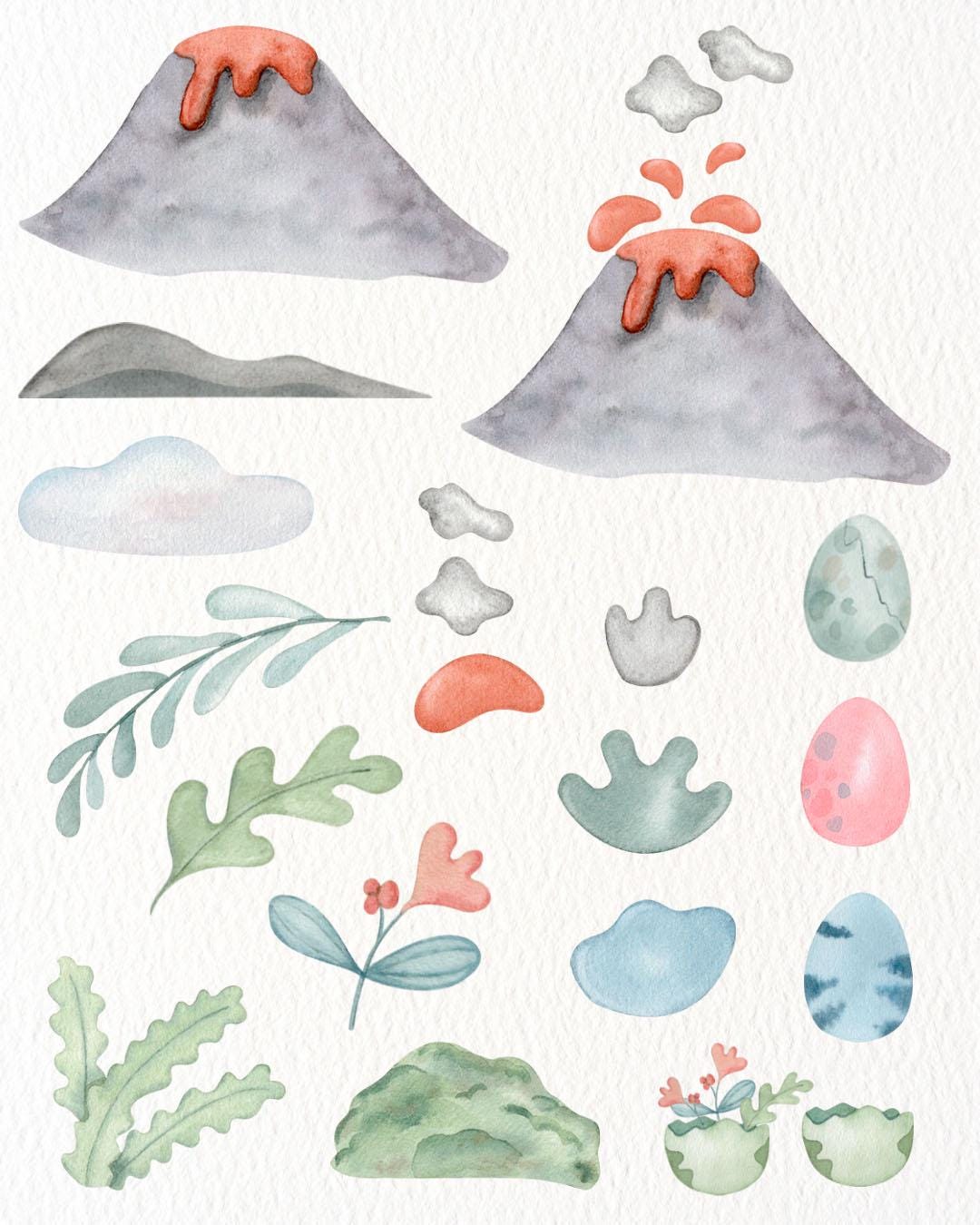 Watercolor Dinosaur Clipart & Digital Papers - Cute Prehistoric PNG and ...