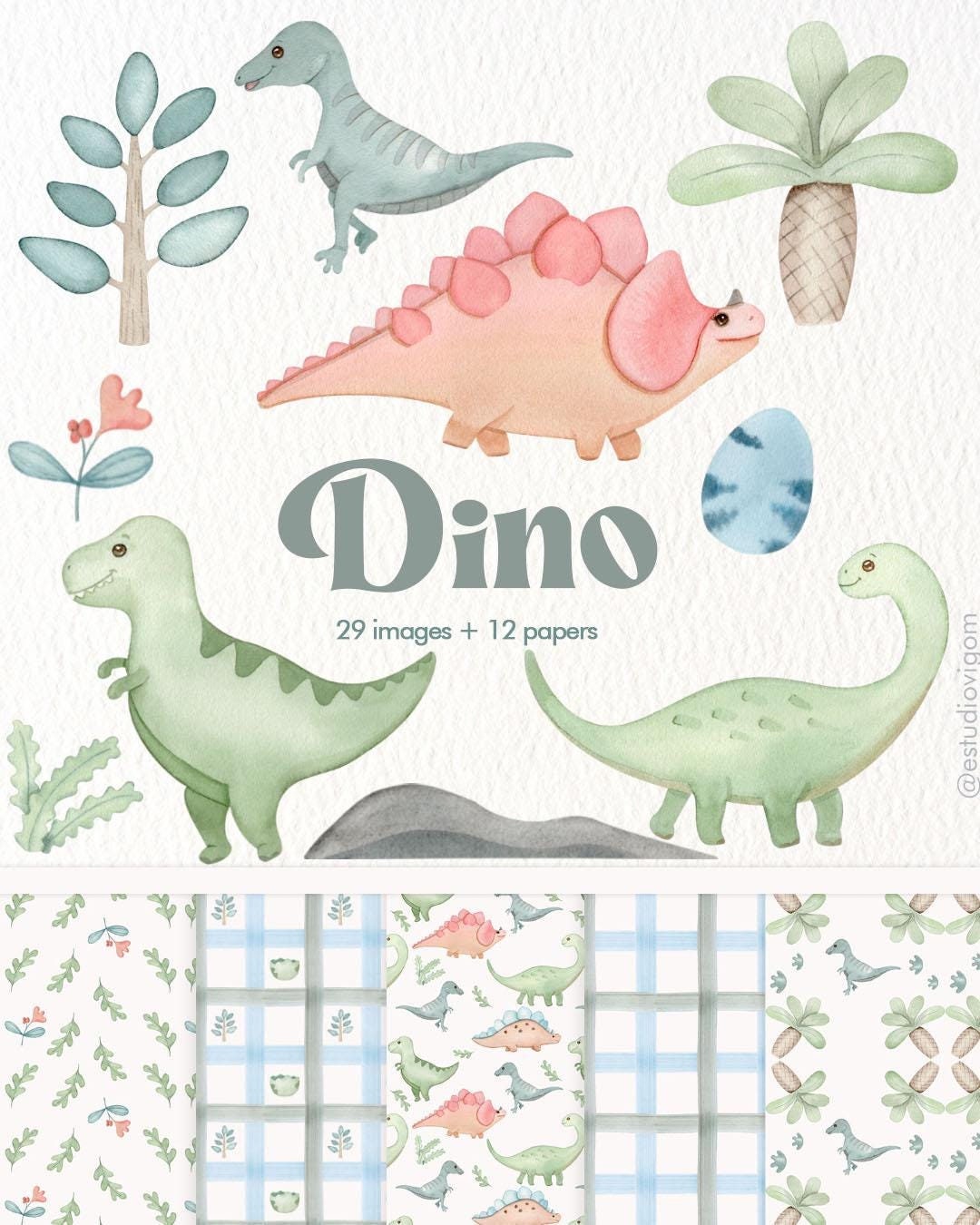 Watercolor Dinosaur Clipart & Digital Papers - Cute Prehistoric PNG and ...