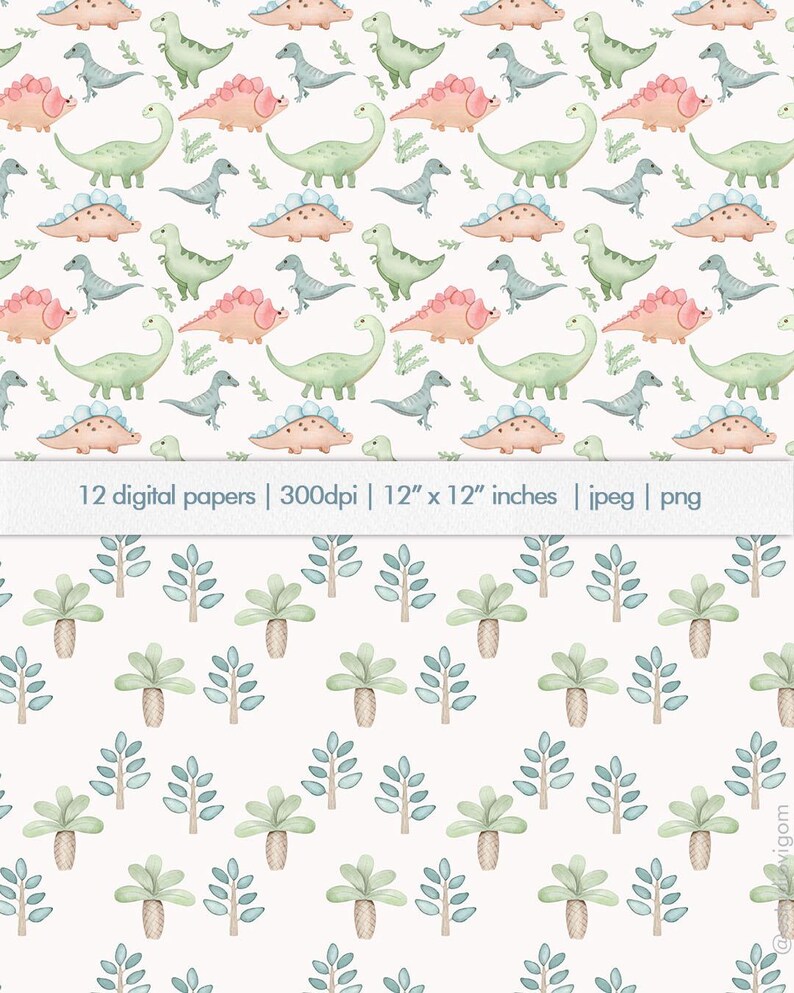 Watercolor Dinosaur Clipart & Digital Papers - Cute Prehistoric PNG and ...