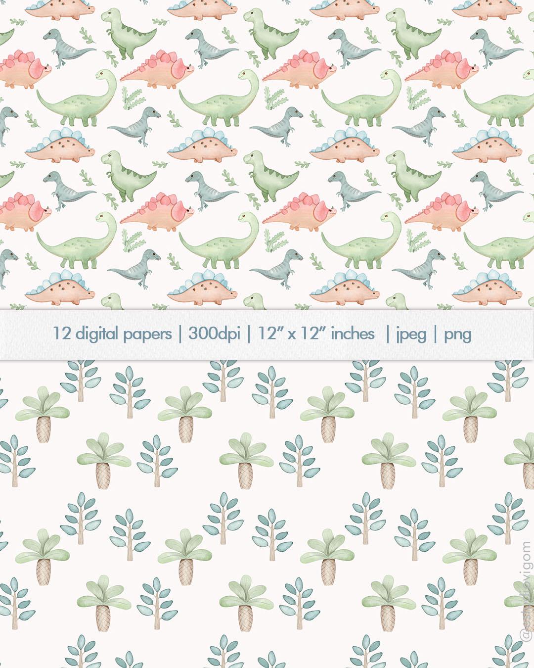 Watercolor Dinosaur Clipart & Digital Papers - Cute Prehistoric PNG and ...