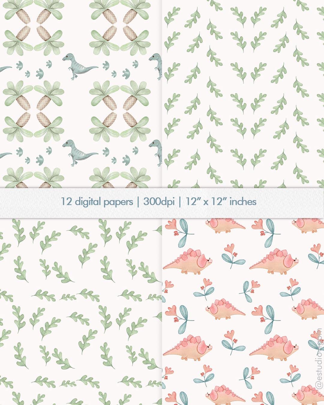 Watercolor Dinosaur Clipart & Digital Papers - Cute Prehistoric PNG and ...