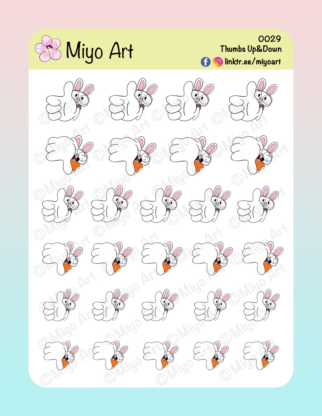 Thumbs up & Thumbs Down Sticker Sheet Hand Drawn, in House Printed for ...