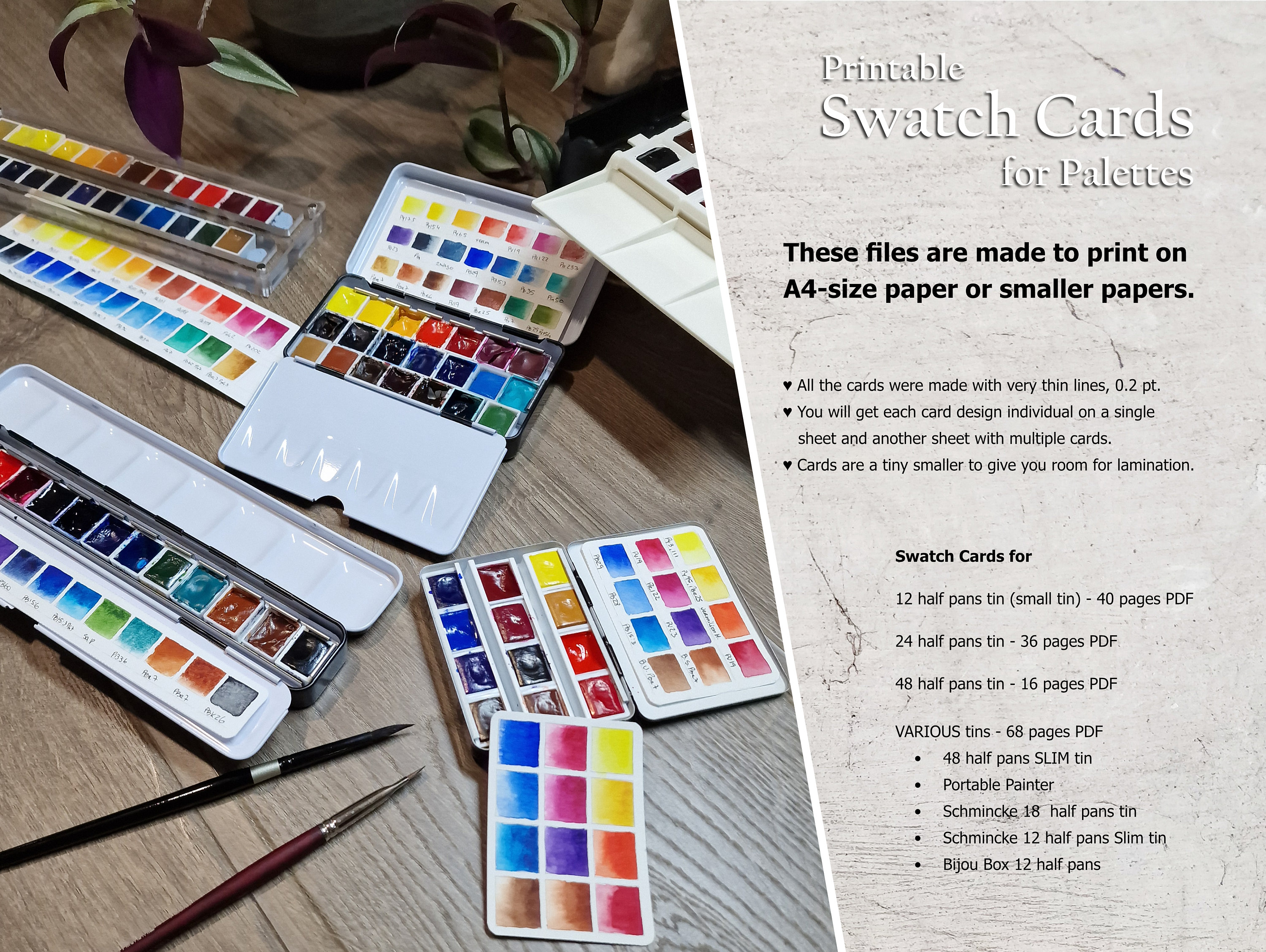 Swatch Cards for Watercolour Palettes - Template/printable - Etsy