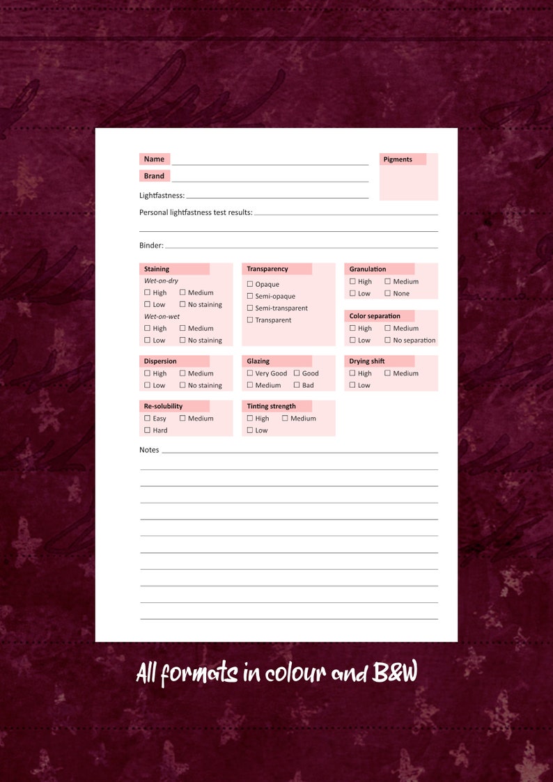 Watercolor Note Sheet. Template/printable - Etsy