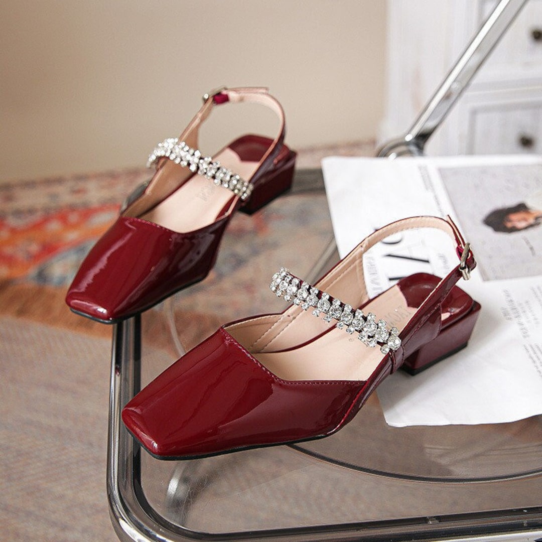 Burgundy Sandals Vintage Leather Square Toe Shoes Women - Etsy