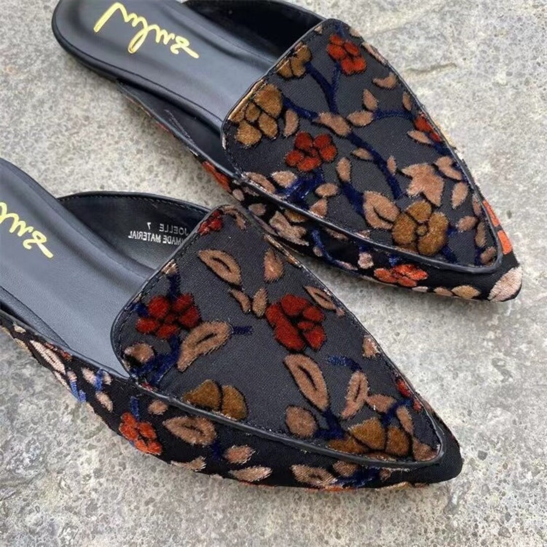 Vintage Embroider Mule Shoes Black Flower Pointed Toe Mule - Etsy