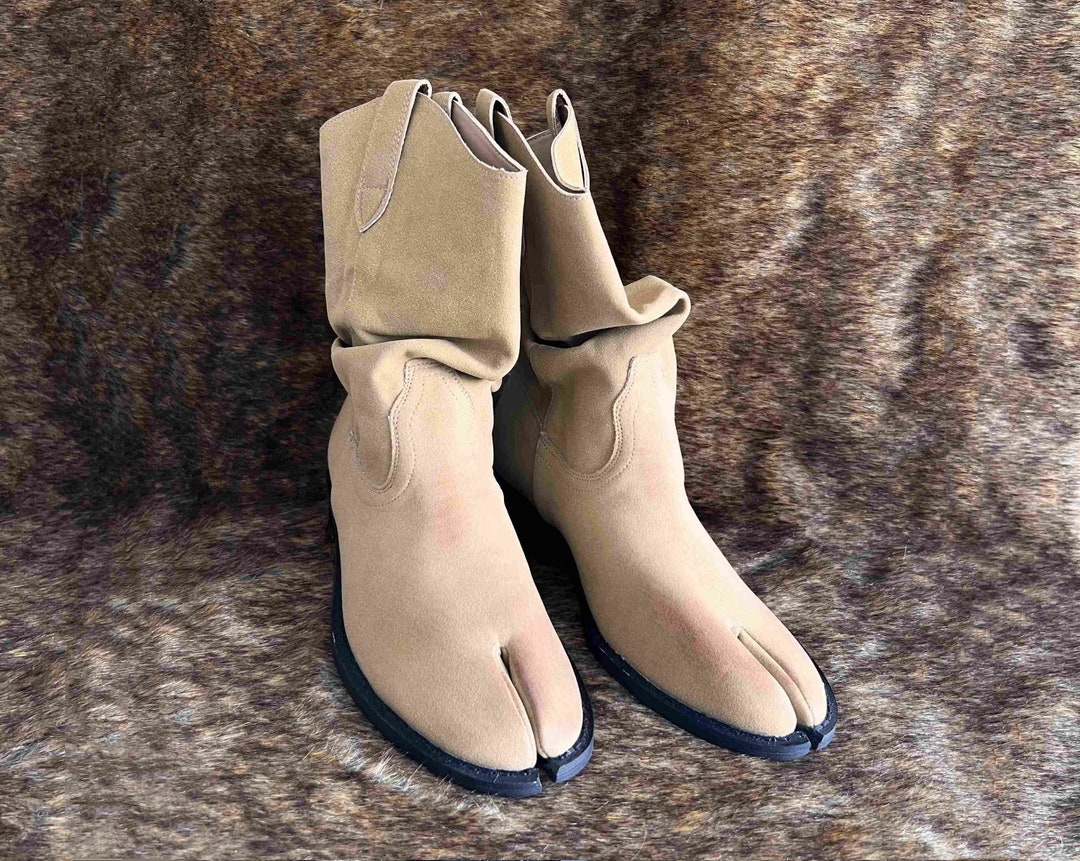 Velvet Tabi Split Toe Boots Brown Chunky Heel Tabi Shoes - Etsy