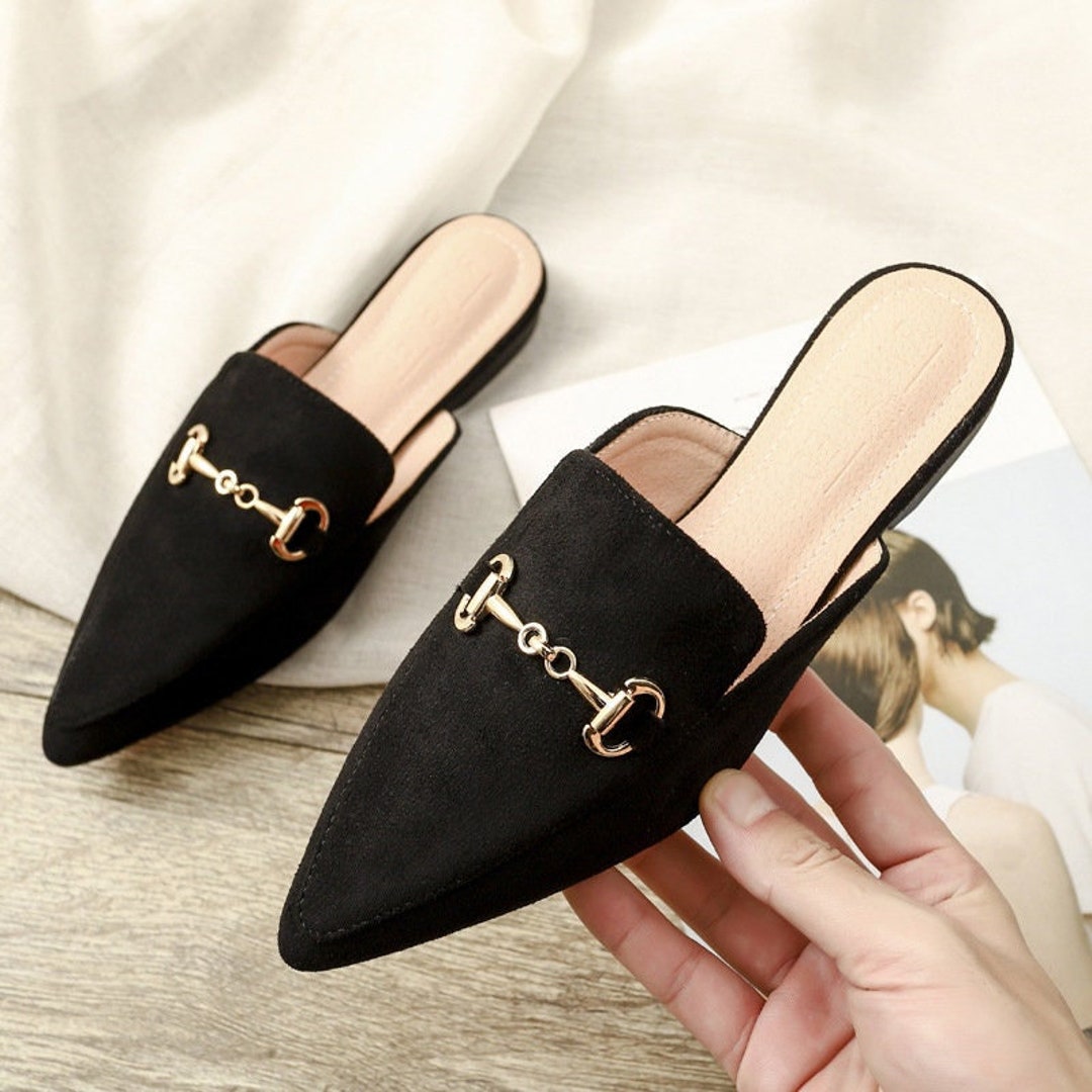 Spring Black Leather Mule Suede Mule Shoe for Woman Velvet - Etsy