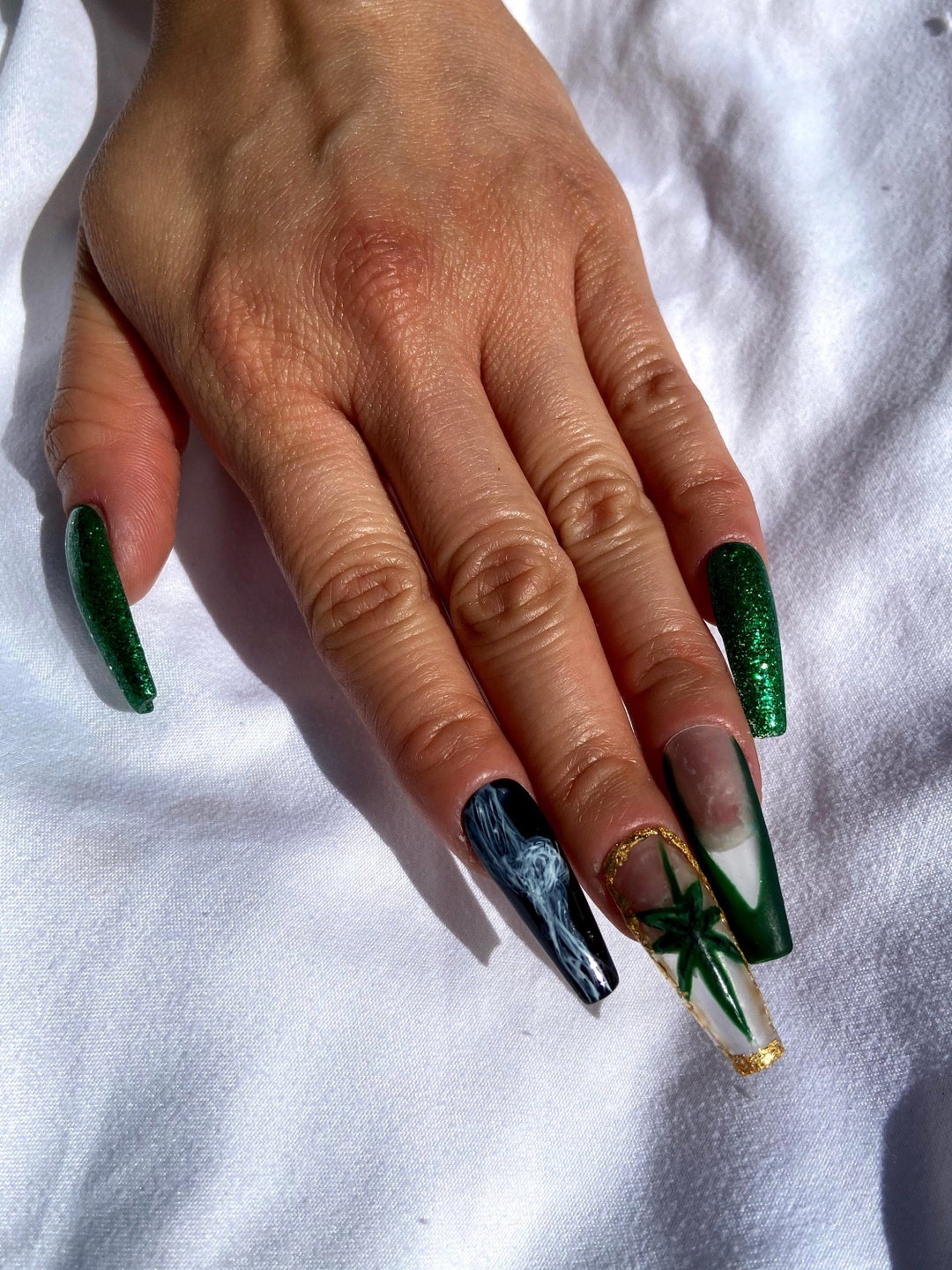 Weed Style Press on Nails/marijuana Press on Nails/green Press on Nails ...