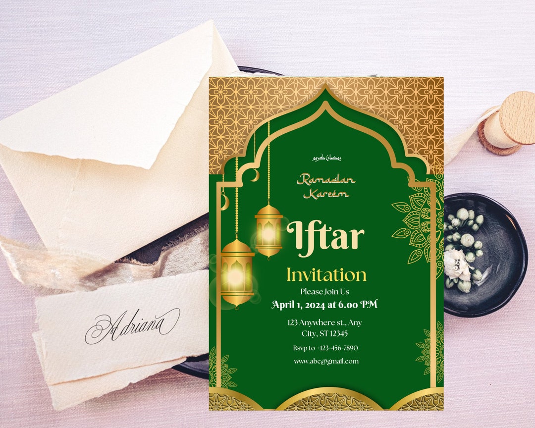 Ramadan Invitation, Iftar Dinner Party Invite, Celebrate Eid Family, Editable Iftar Card ...