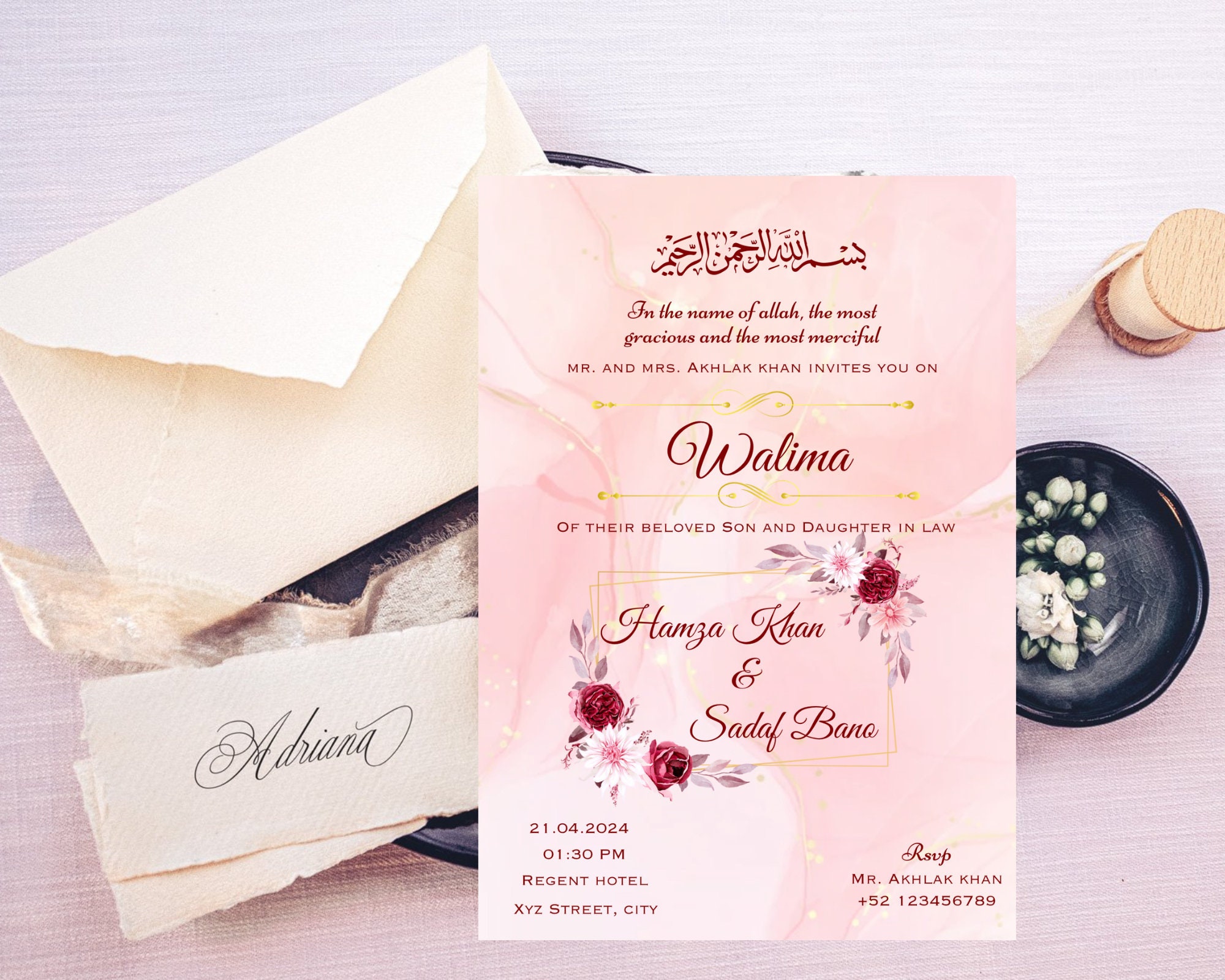 Elegant Muslim Wedding Invitation Digital Download, Islam Wedding ...