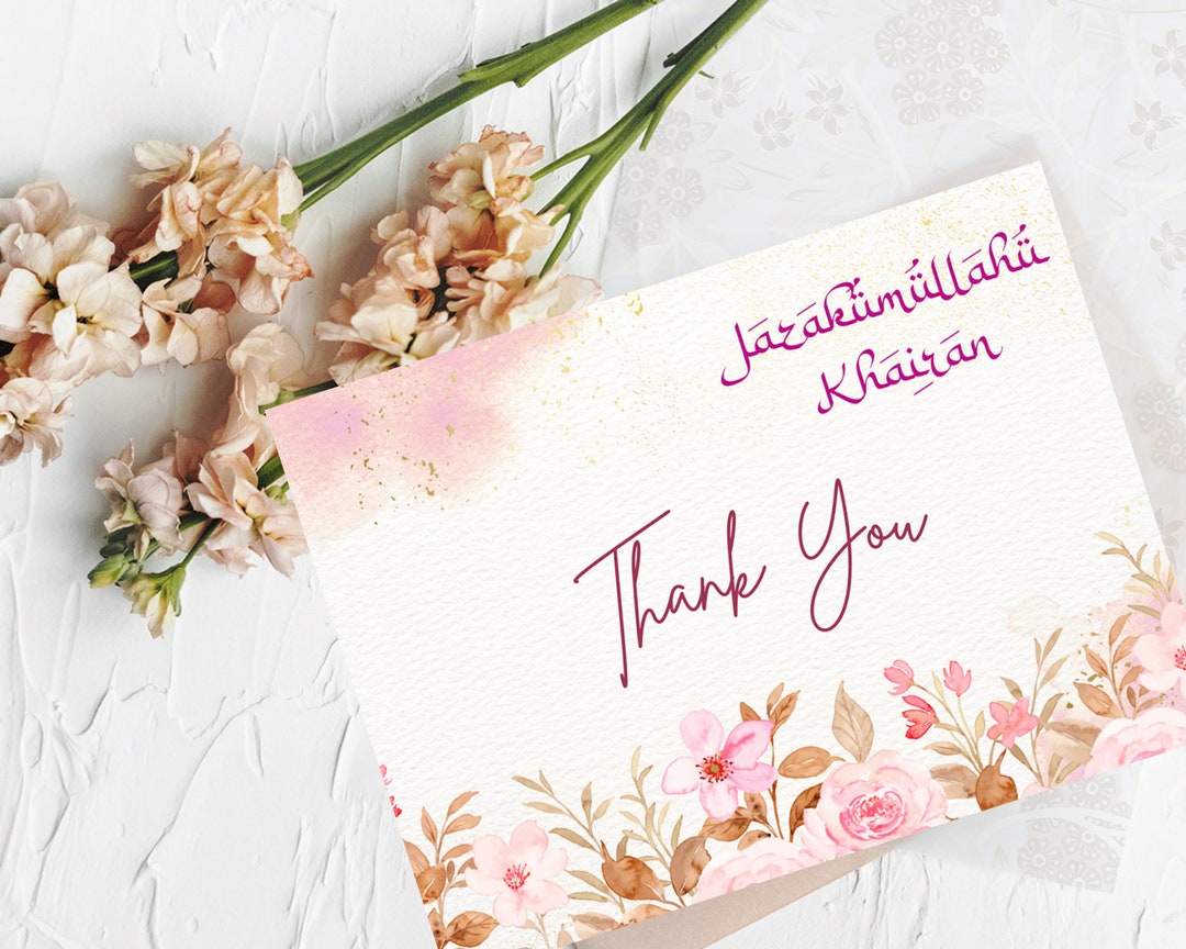 Luxury Jazaka'allahu Khairan Islamic Thank You Card, Thank You Card ...