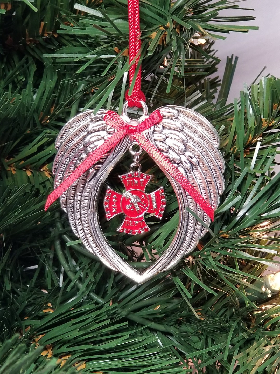 Firefighter Angel Wings | Memorial Angel Wings | Angel Wings Ornament ...