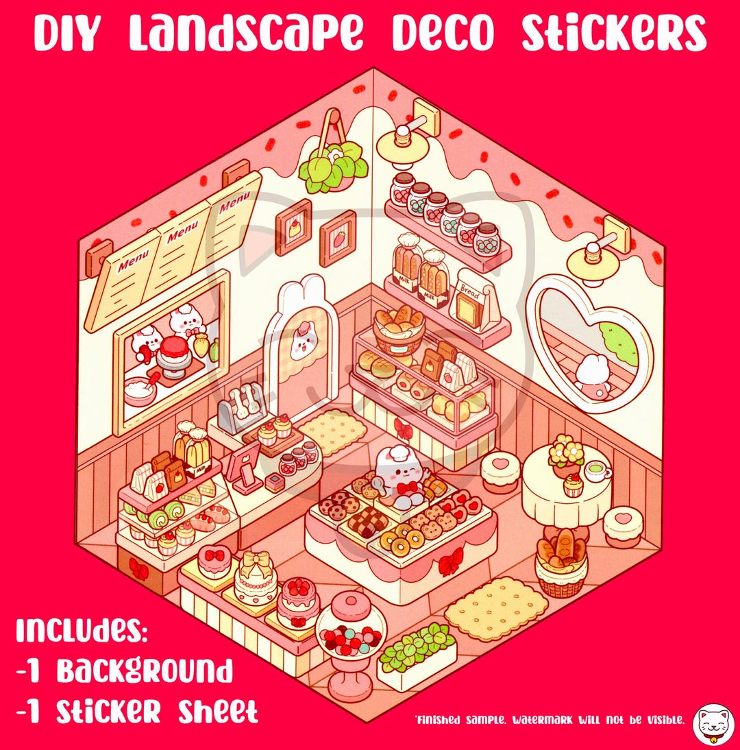 Bunny Bakery - DIY '3D' Landscape Decorative Stickers - **DIGITAL FILE ...