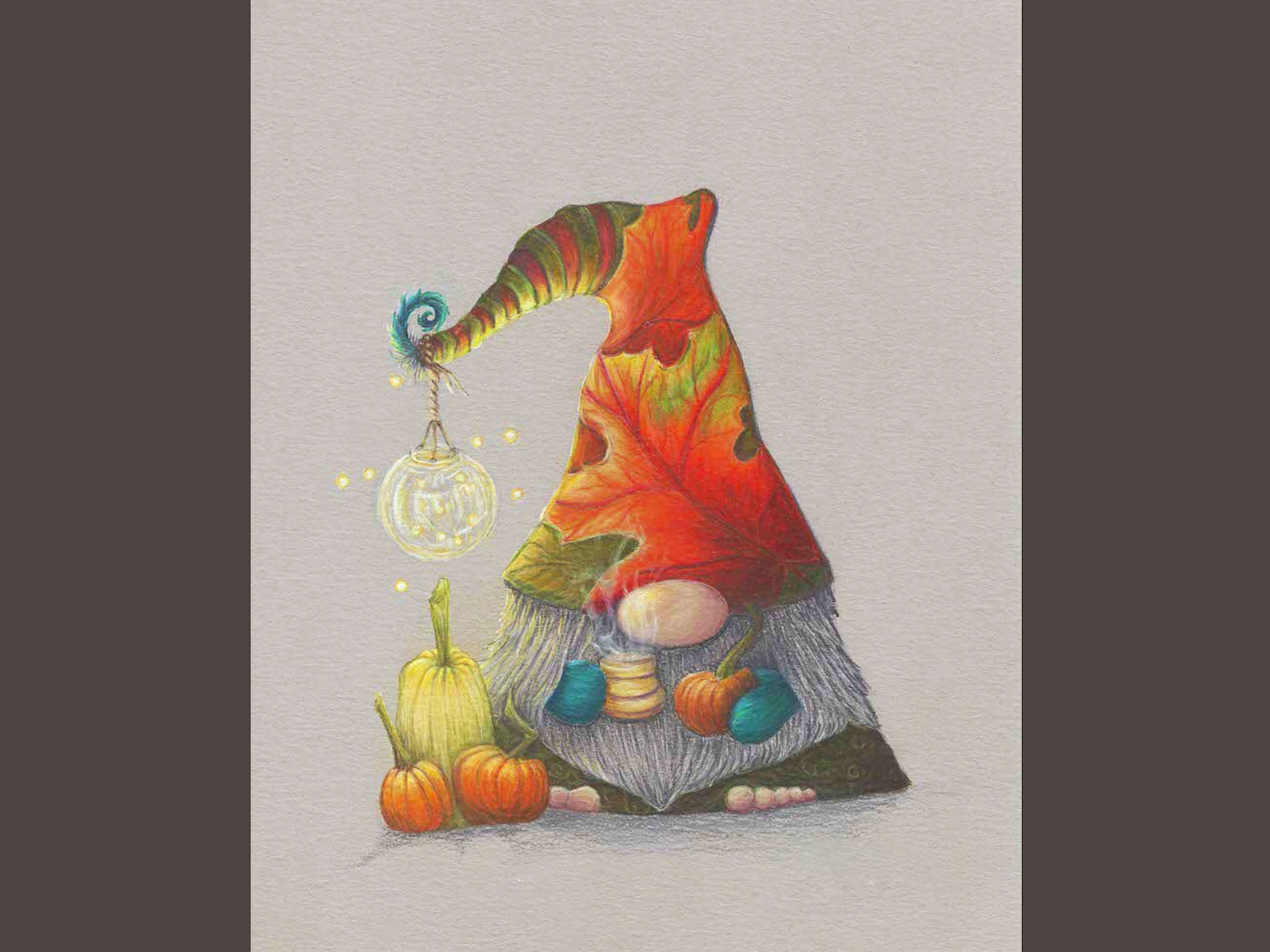 Art Print autumn Gnome Whimsical Art, Gnome Art, Fall Art, Pumpkin Art ...