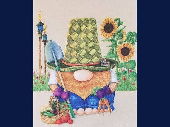 Art Print Summer Gnome Whimsical Art Gnome Art | Etsy