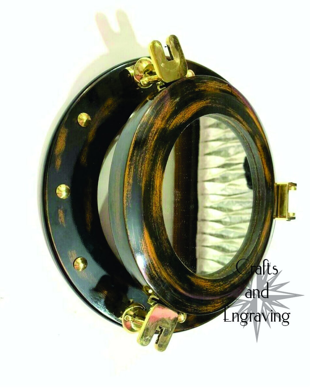 12" Handmade Wooden Porthole-window Round Mirror Nautical Wall Decor ...