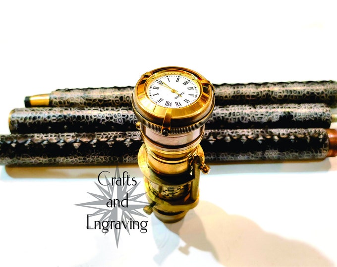Nautical Wooden Walking Stick~transit Spyglass Telescope, Compass/clock ...