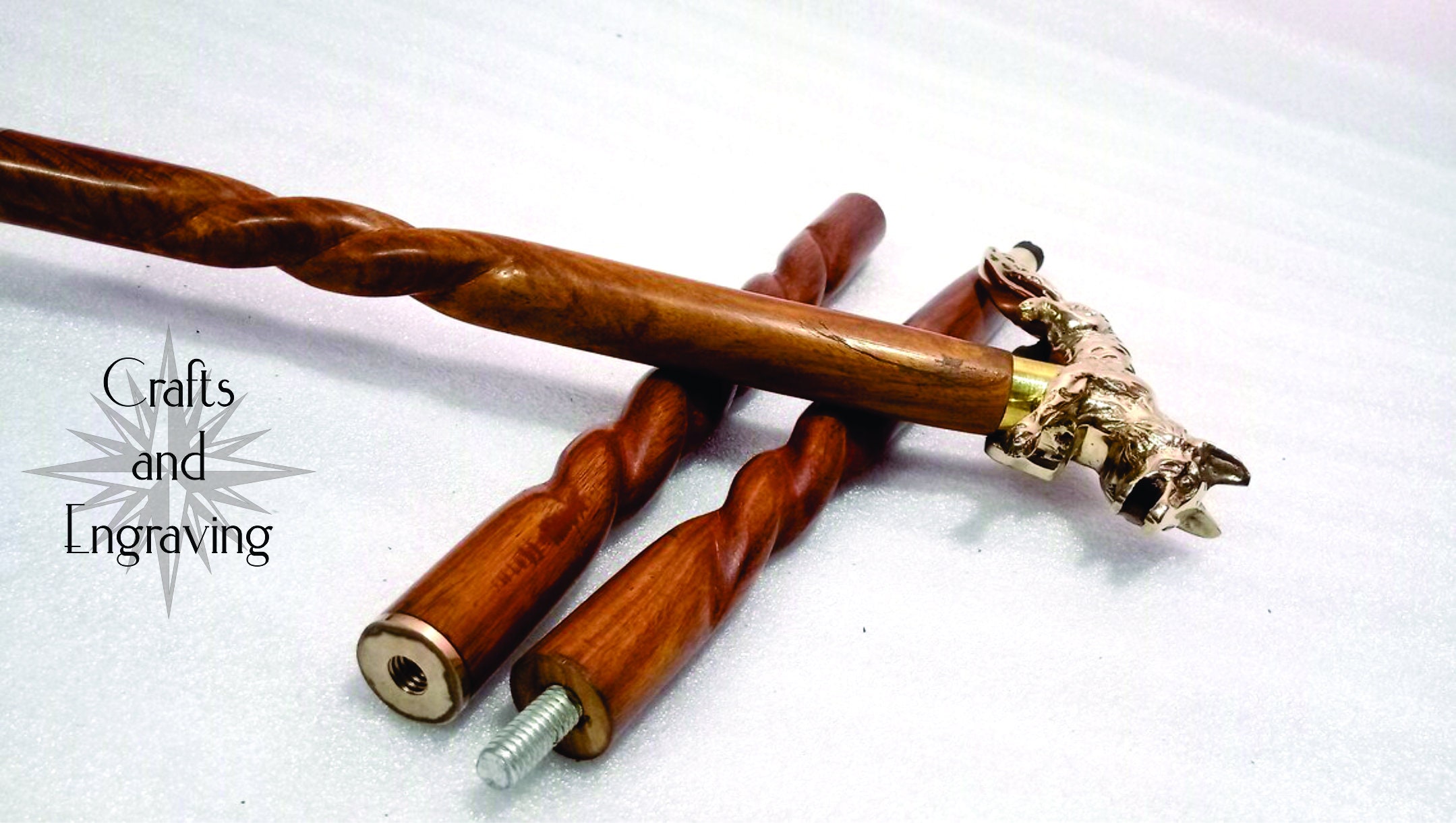 Nautical Wooden Walking Stick Cane With Brass Fox Design - Etsy