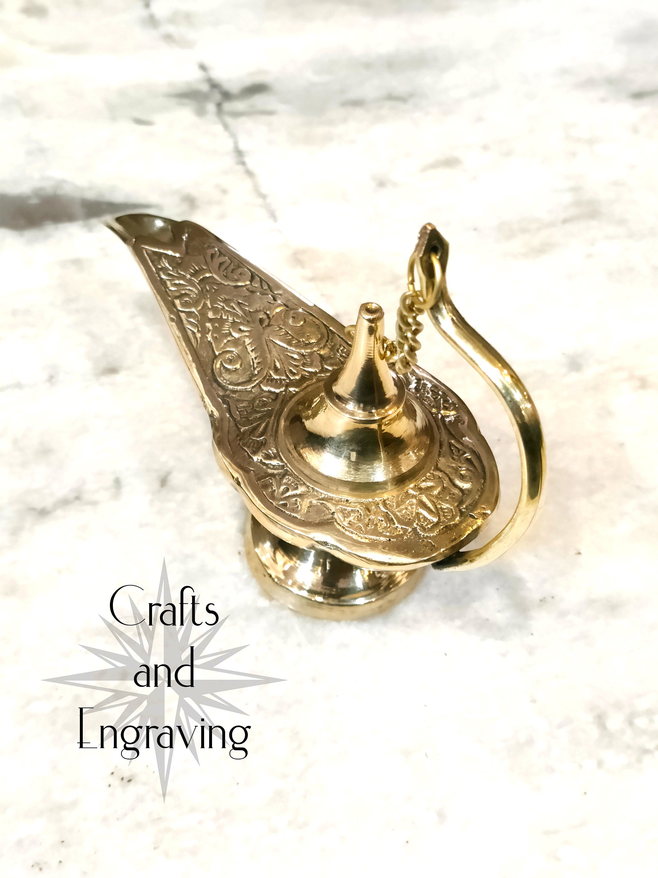 Brass Handmade Engraved ALADDIN LAMP Replica, Magic Lamp, Genie Magic ...