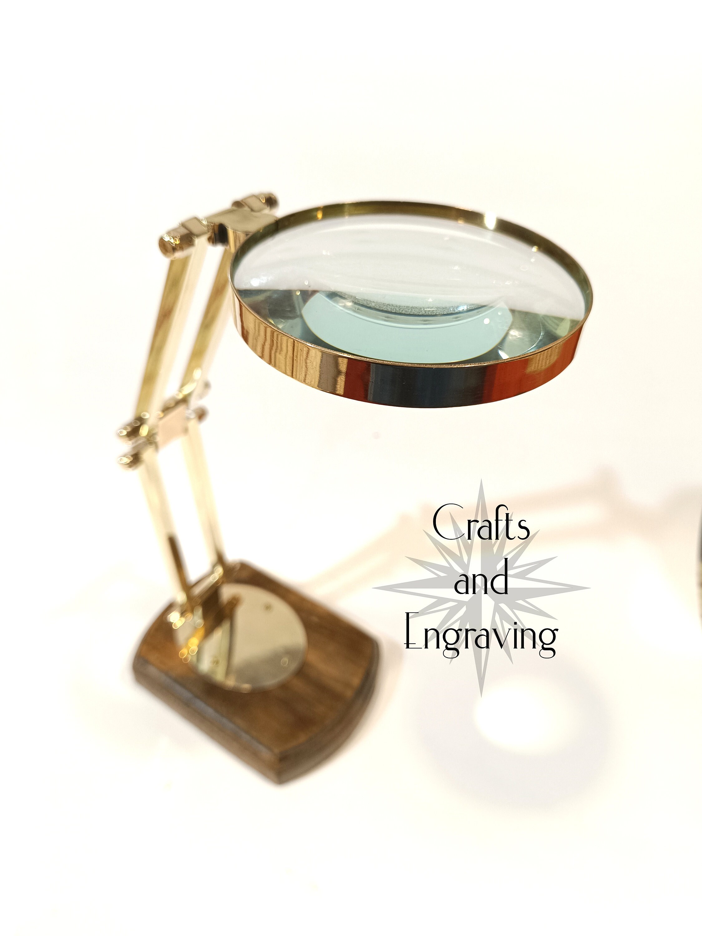 Personalized Brass Adjustable Magnifying Glass With Wooden Base ...