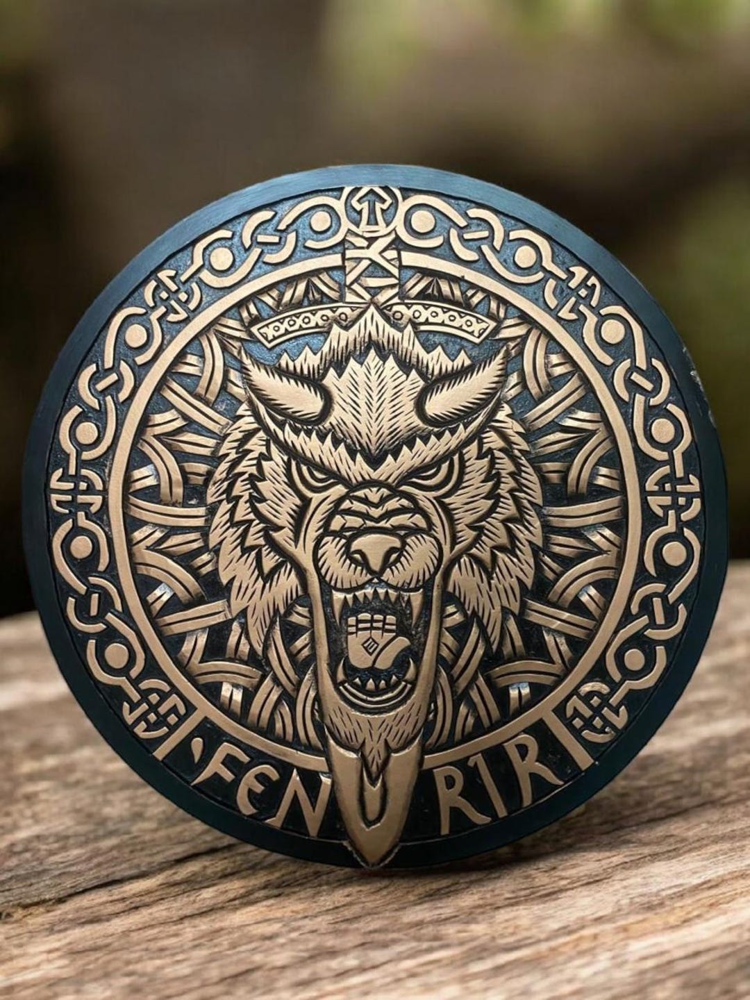 Fenrir's Wrath Handcrafted Wooden Viking Cosplay Shield With Intricate ...