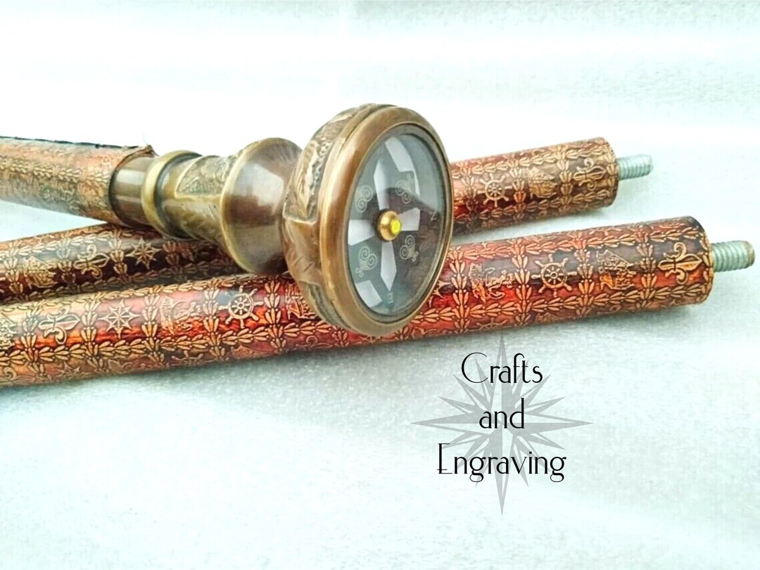 Floral Brass Handle Wooden Walking Stick With Compass - 38 Inches - Etsy