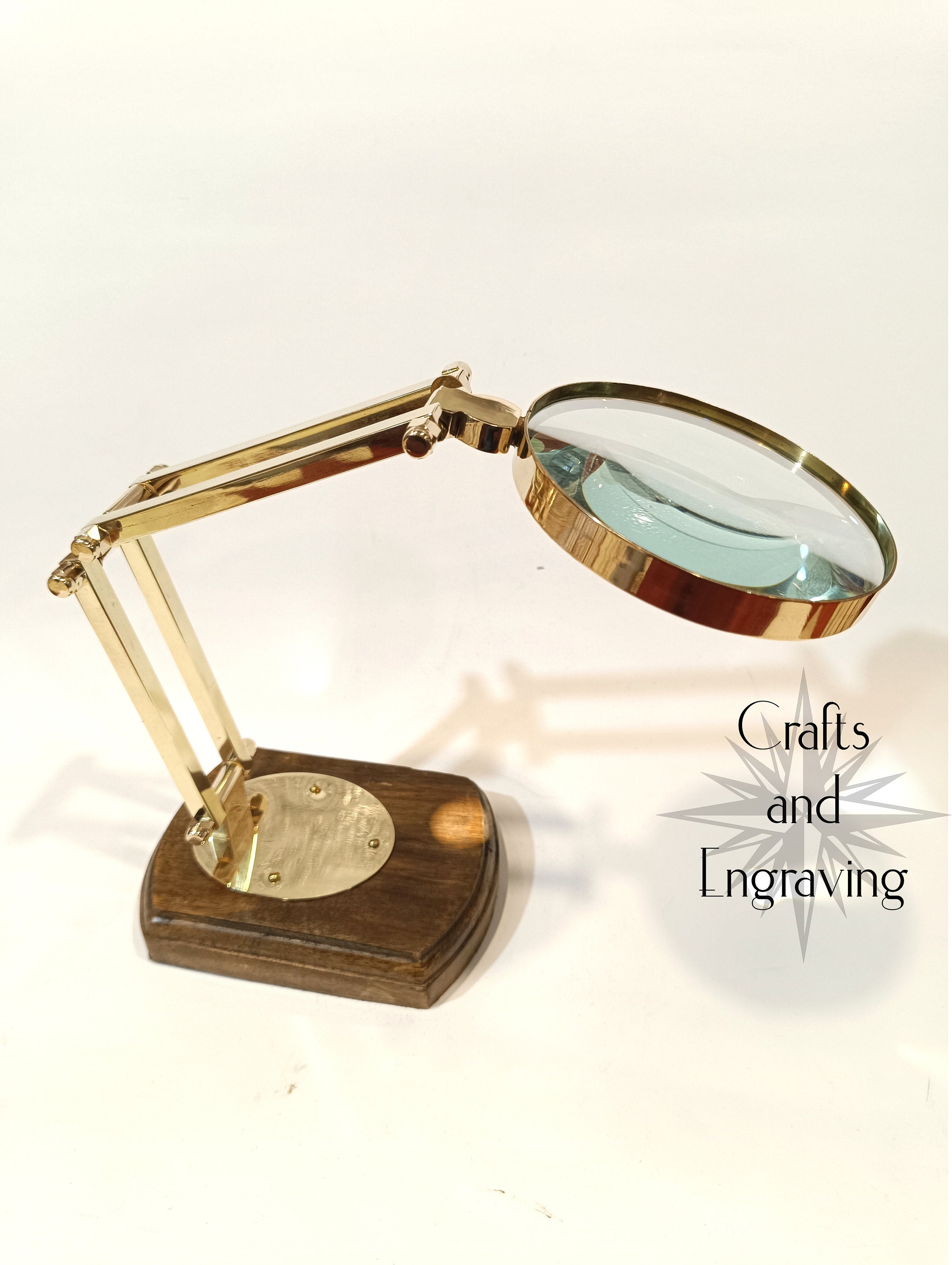 Personalized Brass Adjustable Magnifying Glass With Wooden Base ...