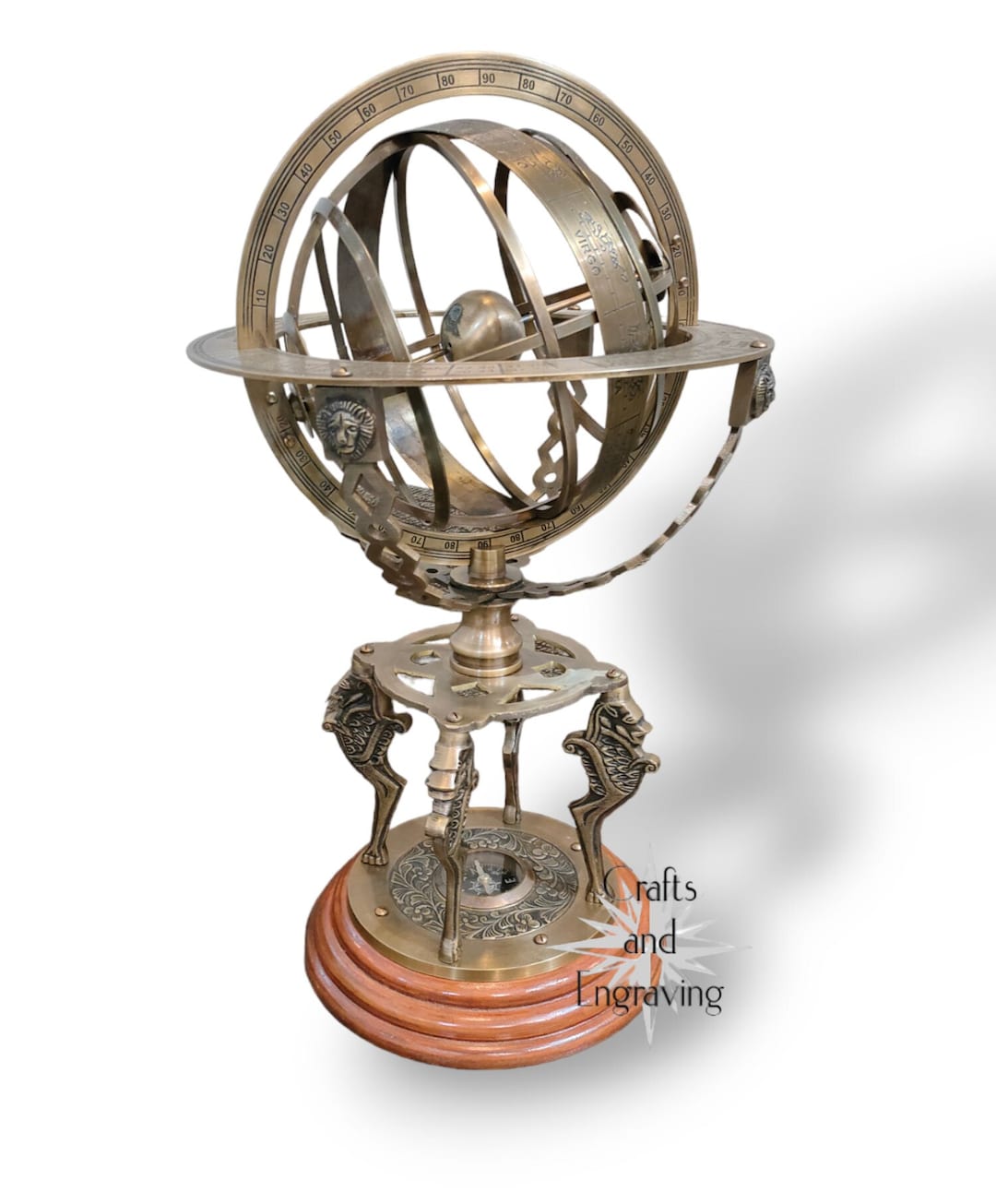 Brass Armillary Engraved Nautical Sphere Globe-world With Compass With ...