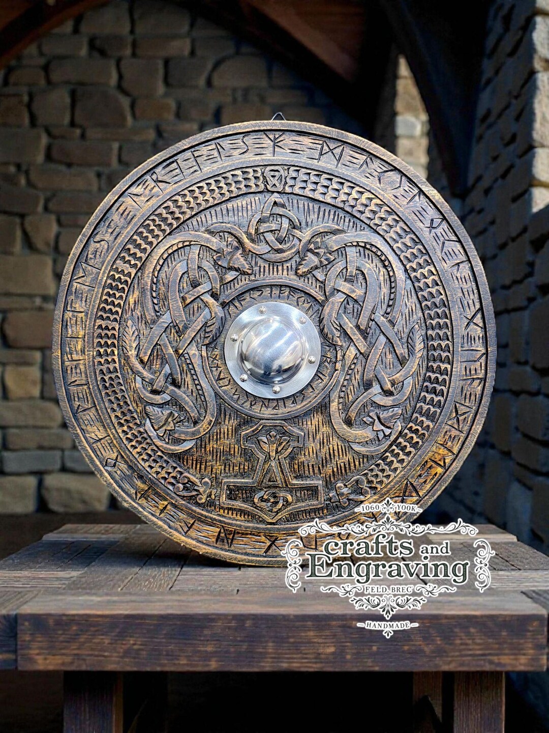 Hand Carved Viking Shield – Sleipnir & Runes, Norse Decor - Etsy