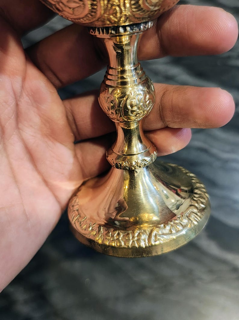 Set of 2 Handmade Brass Chalice Goblet: Royal Engraved King's Wine Cup ...