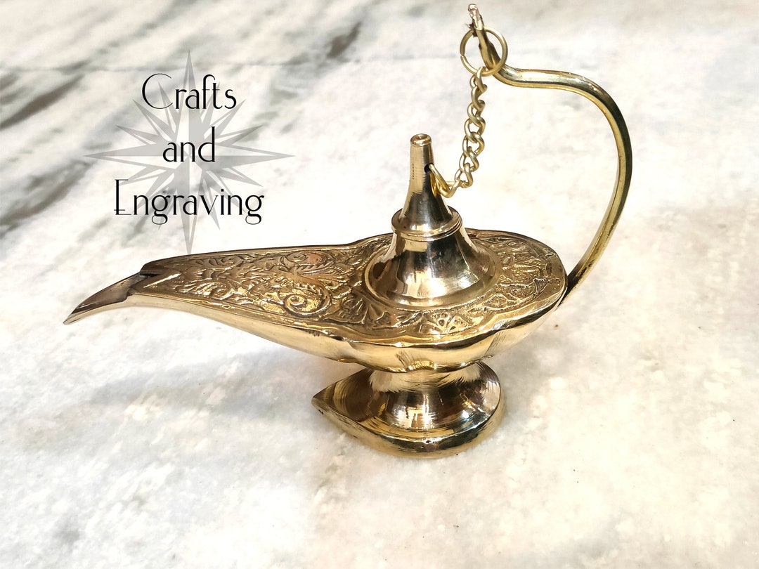 Brass Handmade Engraved ALADDIN LAMP Replica, Magic Lamp, Genie Magic ...