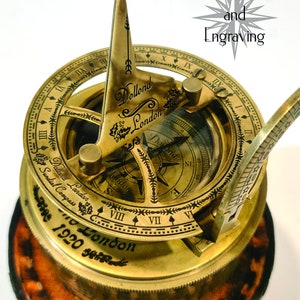 7 Cm Nautical Engraved Brass Box Sundial With Compass Calendar With ...
