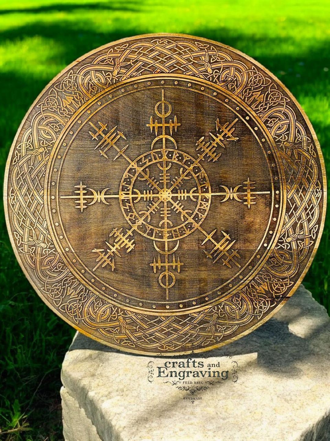 Handmade Wooden Carved Viking Helm Shield, Norse Mythology, Wall Decor ...