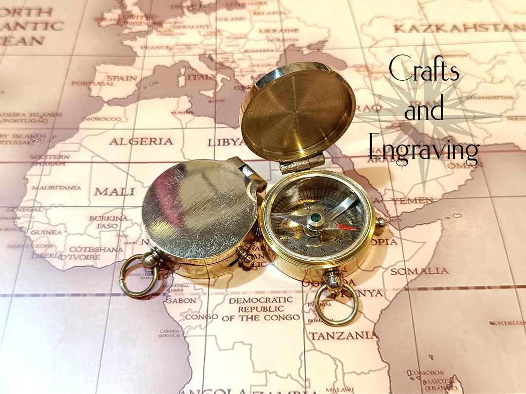 Personalized 1" Brass Pocket Compass, Engraved Compass, Anniversary ...