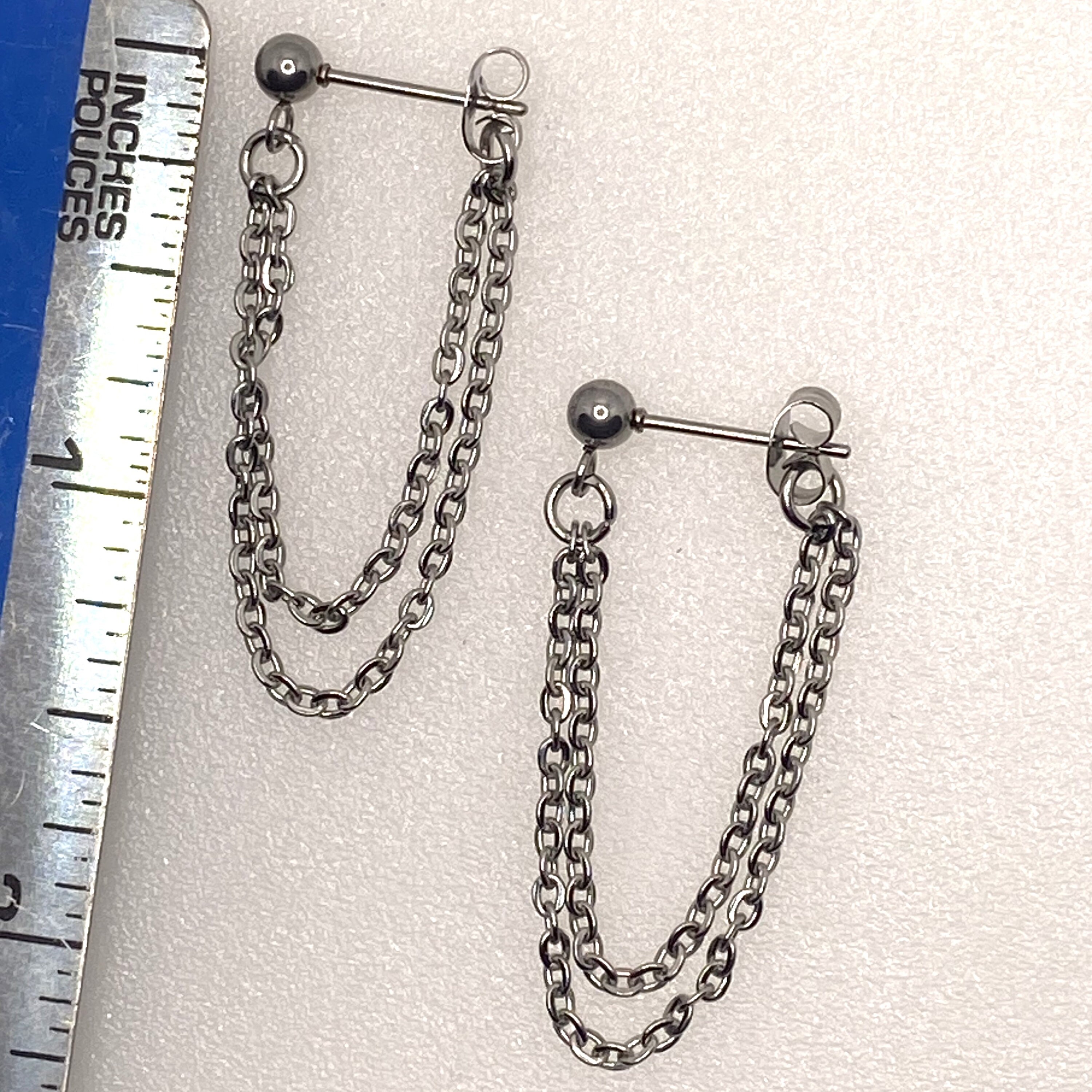 Chain Earrings, Front Back Earring, Chain Stud, Mens Earrings ...
