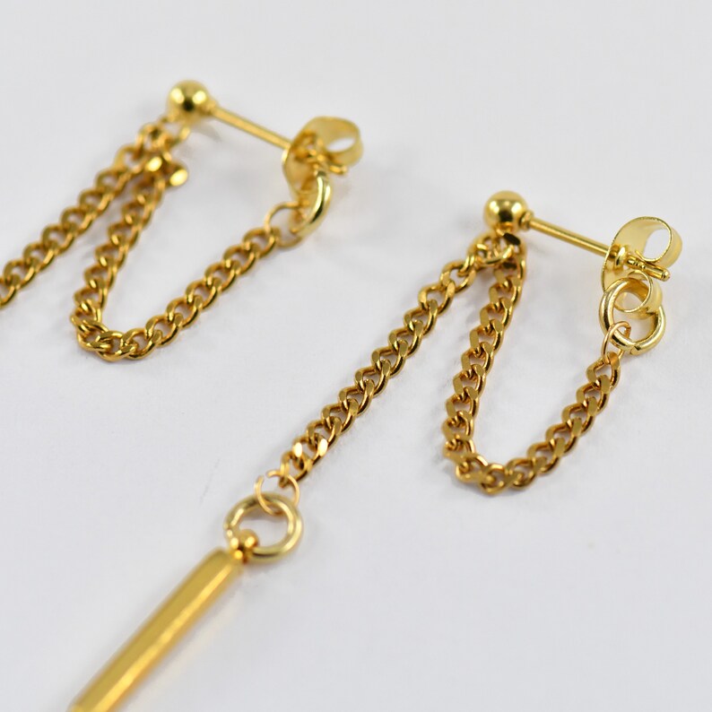 Gold Chain Earrings, Unisex Earrings, Mens Hoop Earrings, Chain Bar ...