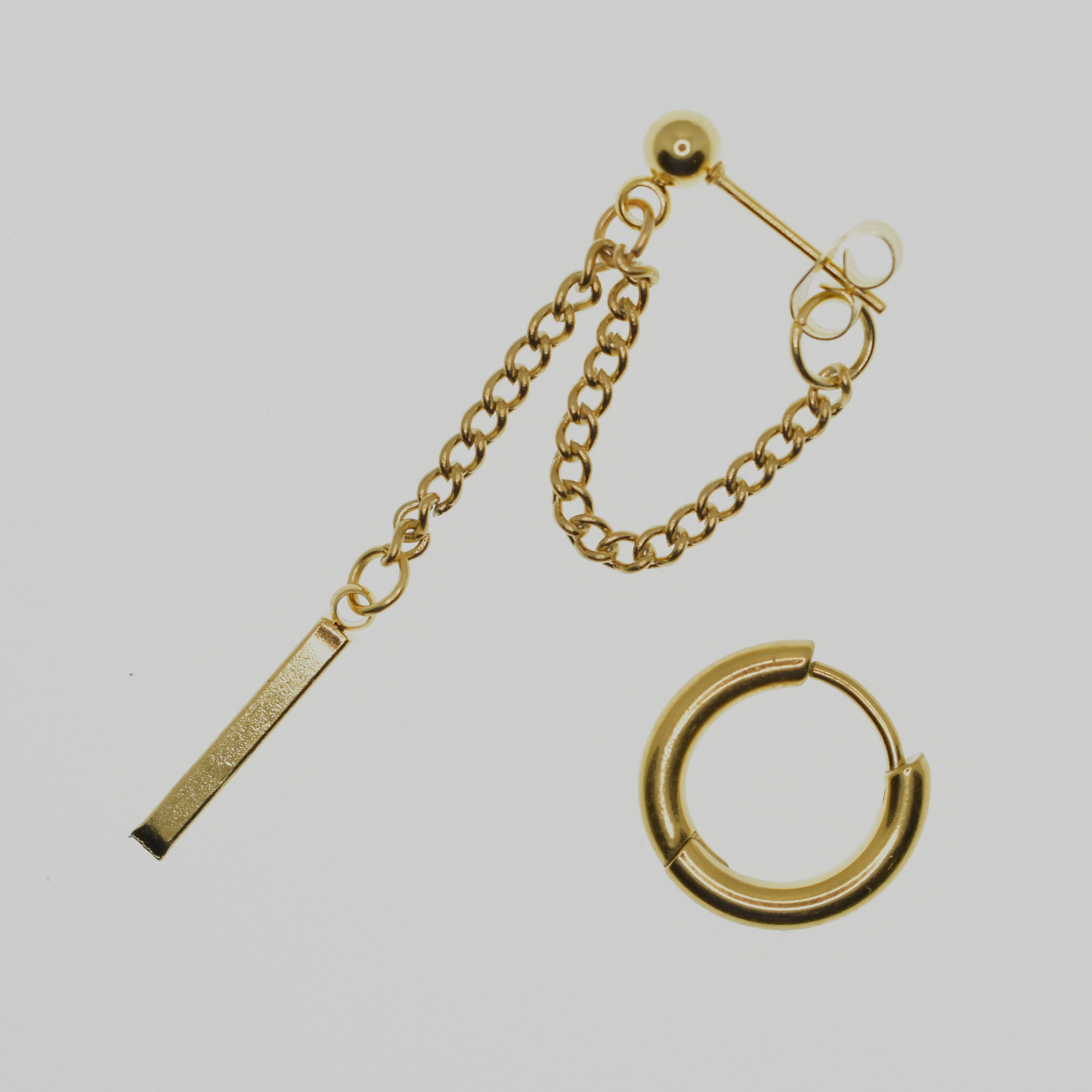 Gold Chain Earrings, Unisex Earrings, Mens Hoop Earrings, Chain Bar ...