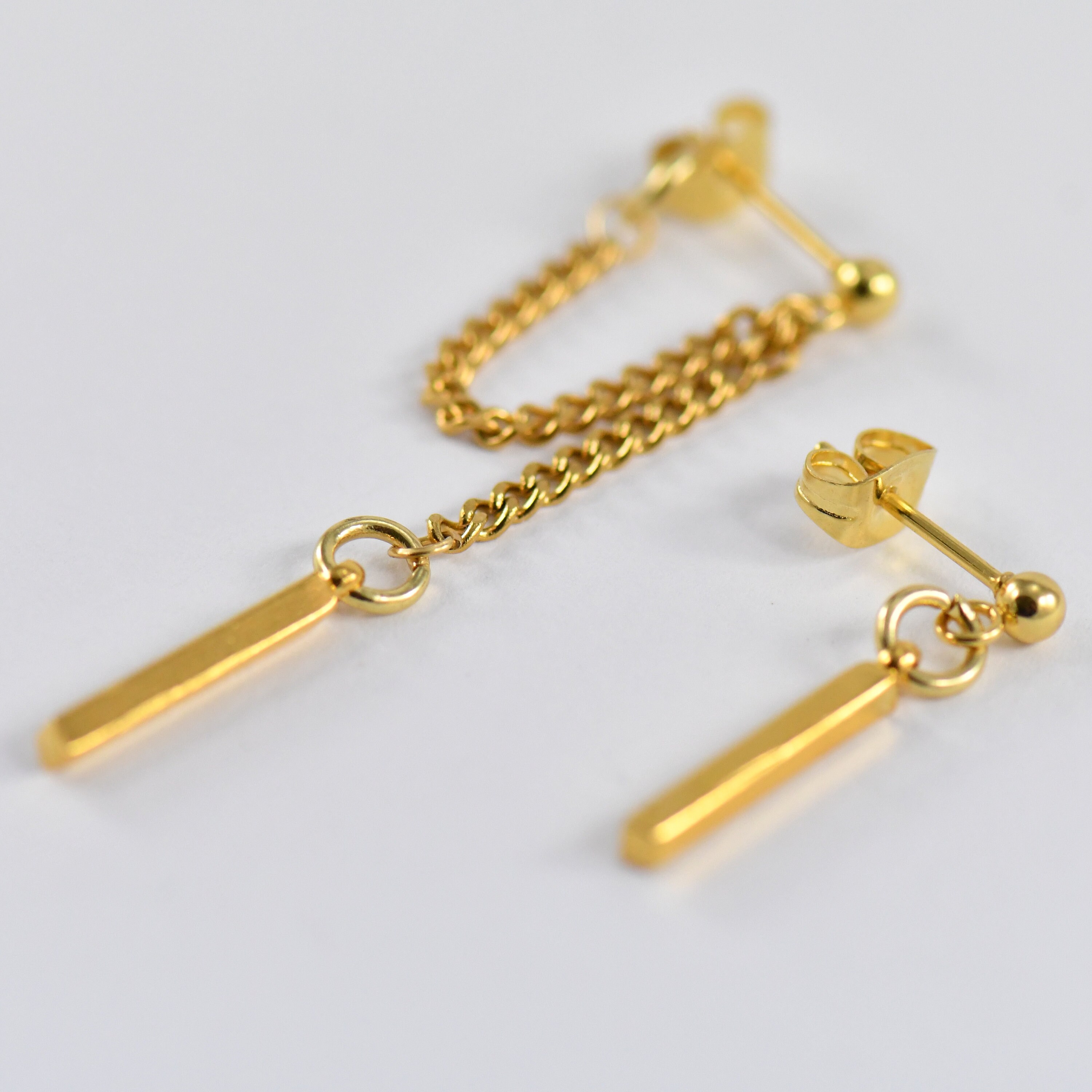 Gold Chain Earrings, Unisex Earrings, Mens Hoop Earrings, Chain Bar ...