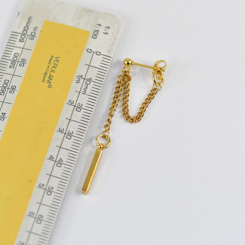 Gold Chain Earrings, Unisex Earrings, Mens Hoop Earrings, Chain Bar ...