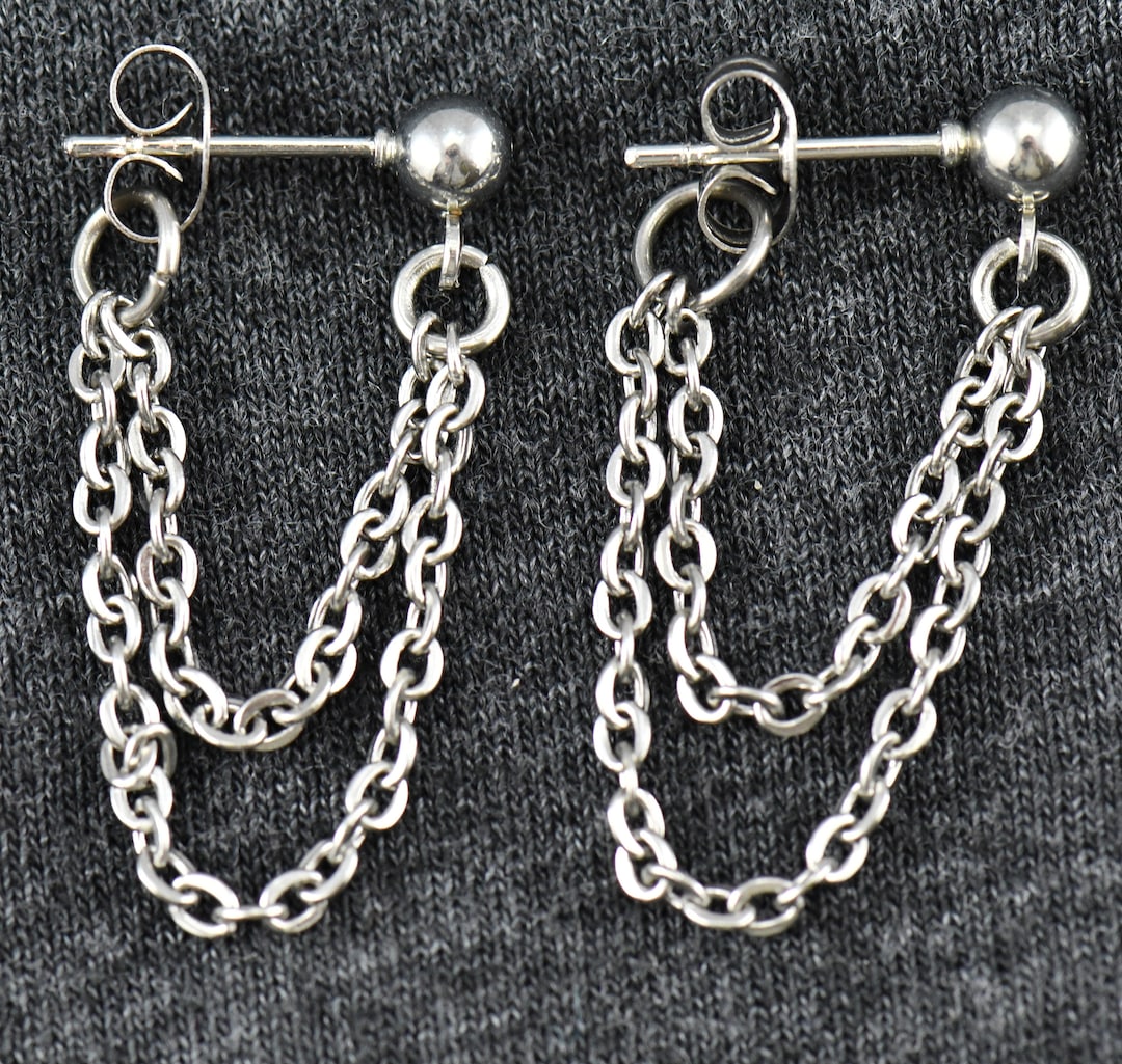 Chain Earrings, Front Back Earring, Chain Stud, Mens Earrings ...