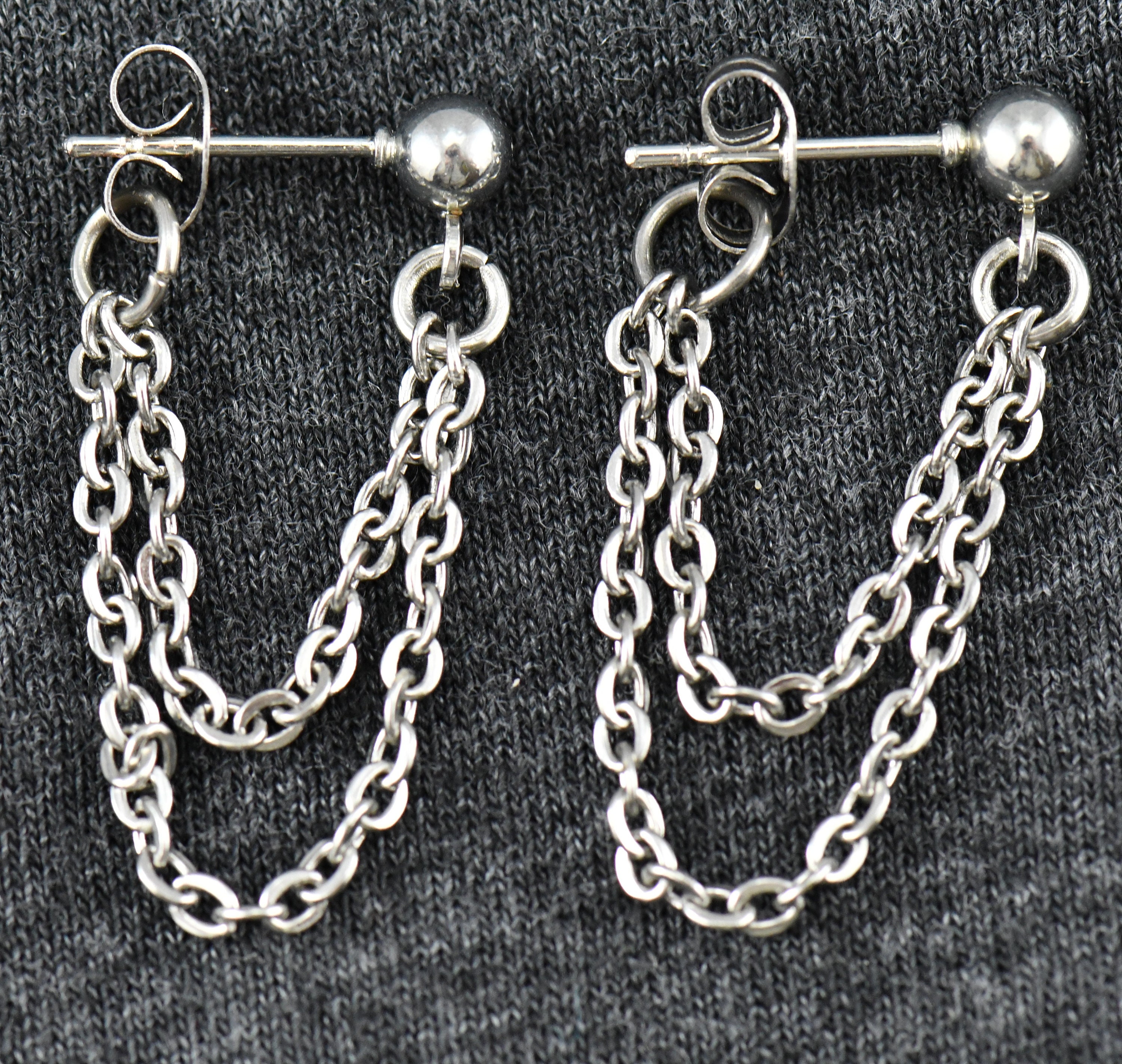 Chain Earrings Front Back Earring Chain Stud Mens Earrings - Etsy