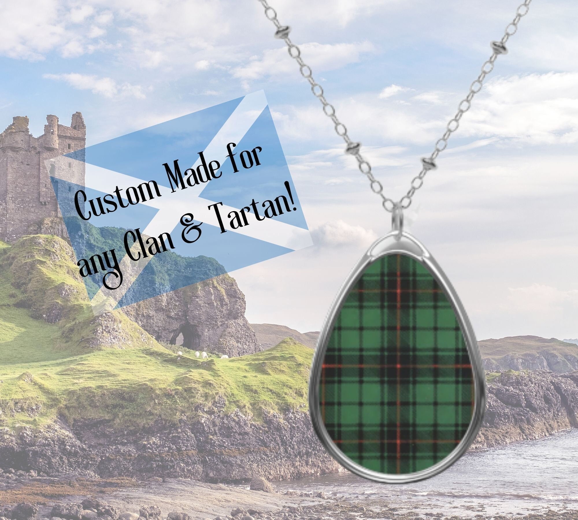 Choose Any Tartan Necklace, Clan Name, Tartan Pendant, Scottish Tartan Jewelry, Custom Scottish ...