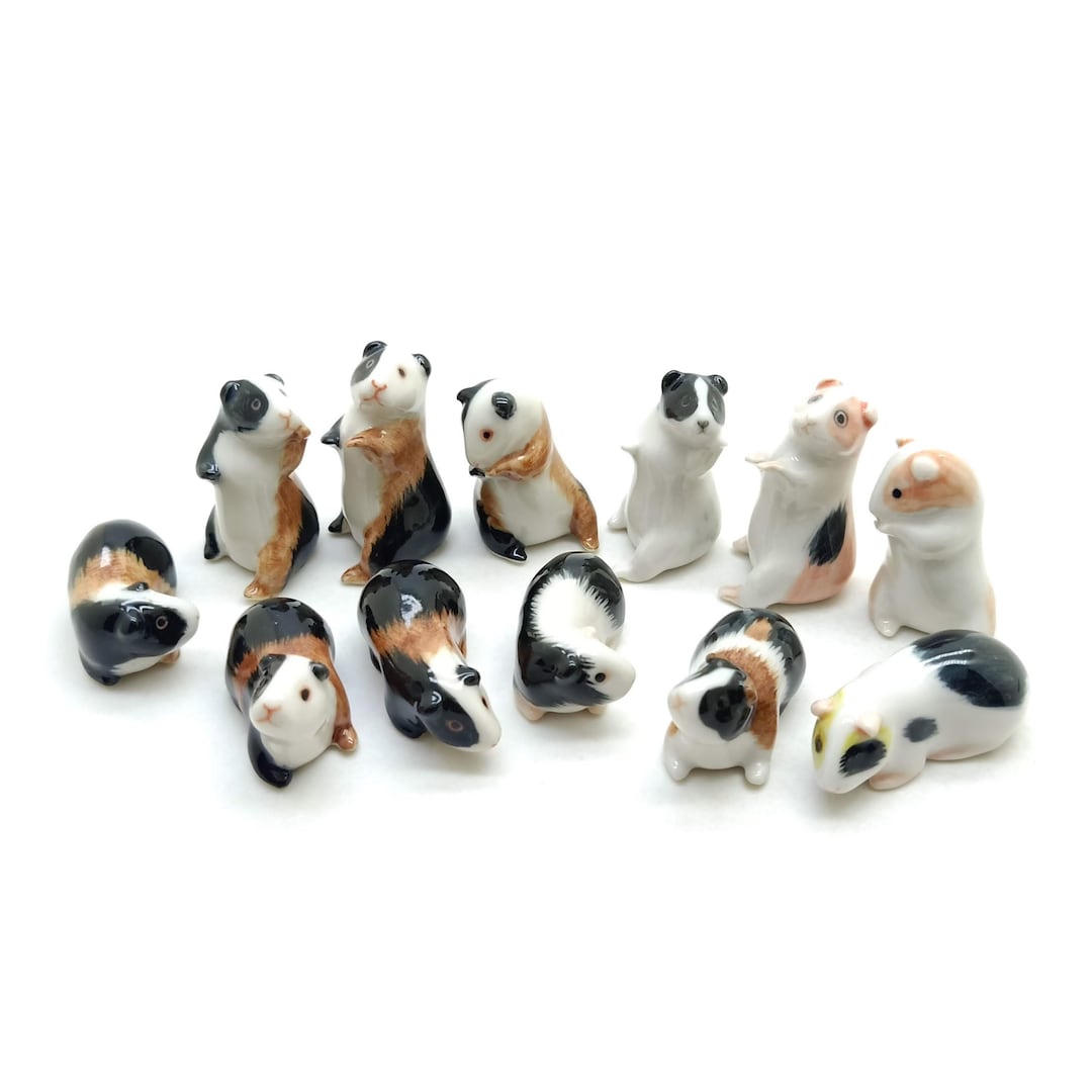 Hand-painted Ceramic Guinea Pig Figurines: Miniature Pet Decor, Set of ...
