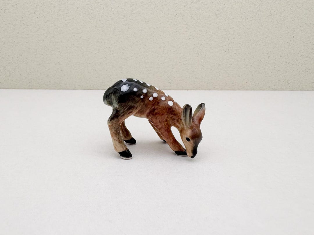 Hand-painted Ceramic Fawn Figurine: Miniature Deer, Woodland Decor - Etsy